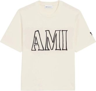 Ami Homme, Tops, Beige, Taille: L T-shirt ras du cou avec imprim&eacute; devant et derri&egrave;re