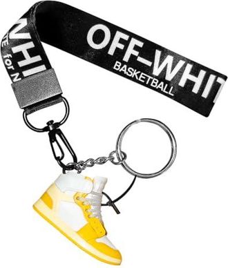 Generic Porte-cl&eacute;s &eacute;l&eacute;gant en forme de baskets 3D avec cordon de poignet, cadeau unique pour les fans de basket-ball, enfants, hommes et femmes, Jaune-ow, M