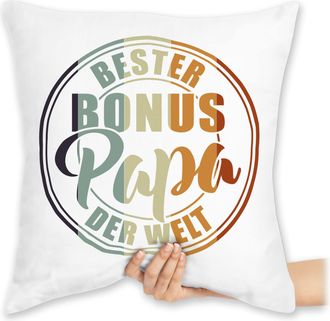 Shirtracer Kissen 40x40 Zierkissen - Geschenk zum Vatertag - Bester Bonus Papa der Welt I Stiefvater - 40 x 40 cm - Weiß - Vatertagsgeschenk stiefpapa Herrentag 