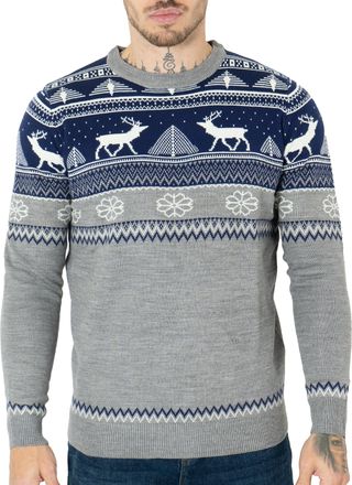 Noroze Herren Frohe Weihnachten Schein-Rei&szlig;verschluss Nordischer Stil Rentier Elch Hirsch Trichter Rundhalsausschnitt Festlich Xmas Pullover Pulli (XXL, Mari