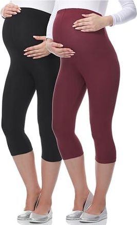 Be Mammy Lot de 2 Leggings 3/4 Grossesse Maternité Tenue Sport 03 (Noir/Rouge Foncé, XXL)