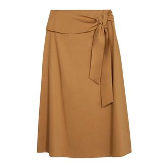 Oltre Femme, Jupes, Brun, Taille: 38 FR Jupe Midi en Popeline avec Ceinture