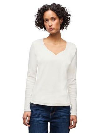 Street One 3228039 T-Shirt avec d&eacute;collet&eacute; en coeur, Blanc cass&eacute;, 44 Femmes
