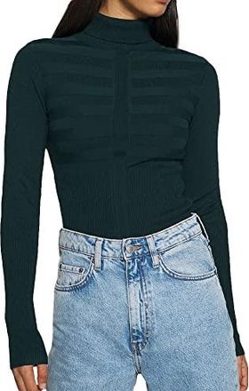 Morgan Femme Pull Manche Longue Col Roulé Mentos Sweater, Vert Sapin, L EU