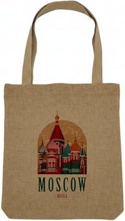 Fabulous Sac Shopping Tote Bag Aspect Lin - Moscou Russie Illustration Cath&eacute;drale Monument Voyage - Sac de Courses Toile Epaisse 360g Beige Naturel Cabas Port&eacute;