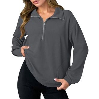 Generic Sweat-shirt &agrave; manches longues et col &agrave; revers pour femme - L&eacute;ger - Style d&eacute;contract&eacute;, gris, XXL