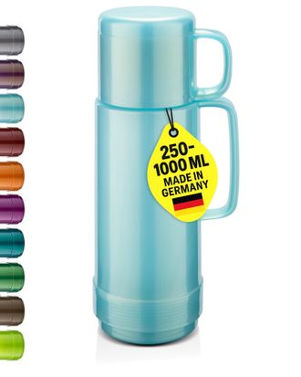 Rotpunkt Isolierflasche 500ml mit integriertem Becher - Hochwertige Isolierkanne Made in Germany I Bis zu 24 h hei&szlig; & 36 h kalt (Andreas 80, Shiny Aquamarin)