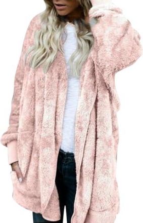 Generic Manteau pelucheux à manches longues ouvert sur le devant pour femme, manteau dhiver en polaire à poils longs pour la vie quotidienne, cadeaux de Noël,