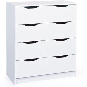 Inter Link SAS Commode 8 tiroirs bois m&eacute;lamin&eacute; blanc Bakus