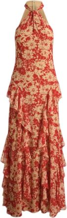 Ralph Lauren Femme, Robes, Multicolore, Taille: 38 FR Robe Longue en Georgette avec Volants Floraux