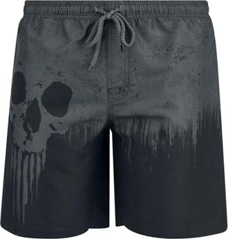 Black Premium by EMP Homme Short de Bain Gris et Noir avec imprimé Skull XXL