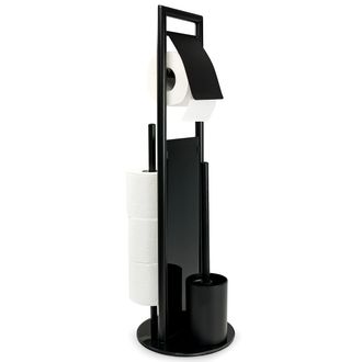 WENKO Stand WC-Garnitur Mod. Ravina 3-in-1 mit Toilettenpapierhalter und B&uuml;rstenhalter aus rostfreiem Edelstahl mit schwarzem Design &Oslash; 20 x 70 cm schwarz