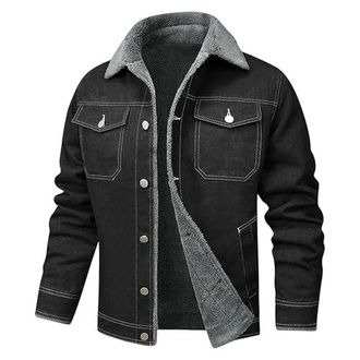 Generic Veste de camionneur pour homme, coupe ajust&eacute;e, doublure en polaire, manteau dhiver en denim, d&eacute;contract&eacute;, chaud, v&ecirc;tements dext&eacute;rieur &eacute;l&eacute;gants, Noir, 