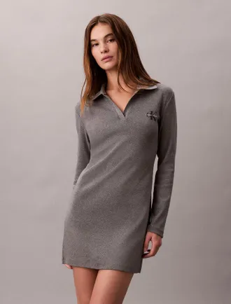 Calvin Klein Jeans Minikleid LS MONOLOGO RIB POLO MINI DRESS Polokragen, V-Ausschnitt, figurbetont
