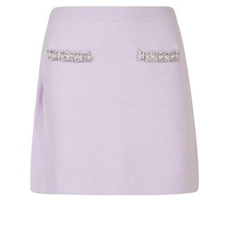 Self Portrait Femme, Jupes, Violet, Taille: 40 FR Crystal Trim Knit Skirt