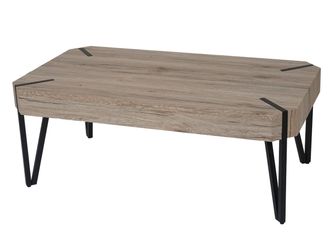 Mendler Couchtisch Kos T573, Wohnzimmertisch, 43x110x60cm MVG-Zertifiziert - Sanremo Eicheoptik, dunkle Metall-F&uuml;&szlig;e