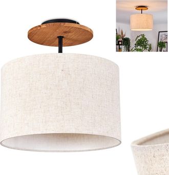 HOFSTEIN Deckenleuchte Bassagoda, Deckenlampe aus Metall/Holz/Stoff in Schwarz/Natur/Beige/Wei&szlig;, runde Leuchte im Boho-Design (Schirm &Oslash; 35 cm), E27, Esszimmer,