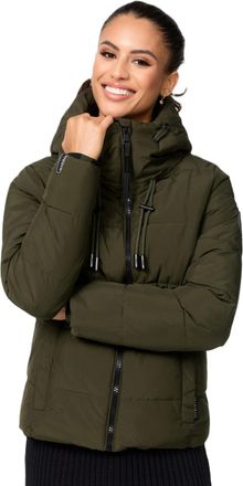 Marikoo Damen Winterjacke Steppjacke Winter Jacke gesteppt warm mit Kapuze B977 [B977-Shimo-Dark-Olive-Gr.XL]