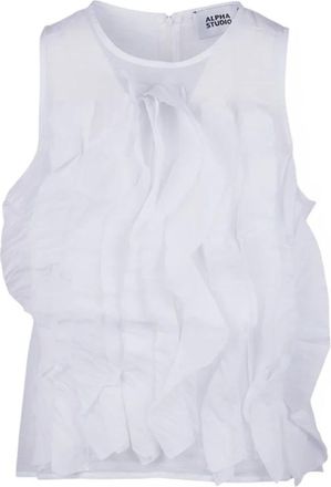 Alpha Studio Femme, Blouses et Chemises, Blanc, Taille: 38 FR Canotta ruches