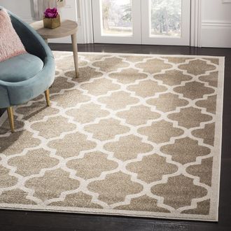 Safavieh Geometrisch Teppich für Wohnzimmer, Esszimmer, Schlafzimmer - Amherst Collection, Kurzer Flor, Weizen und Beige, 152 X 244 cm
