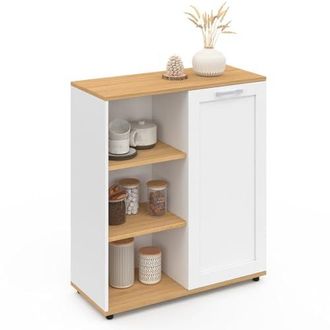 IDMarket Buffet dappoint 70 cm VITO 3 &eacute;tag&egrave;res et Placard Blanc et Plateau Bois