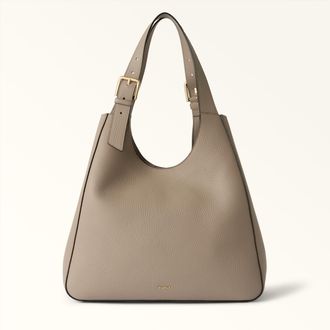 Furla Dora Tote-bag L Cachemire Gray Grau Beidseitig Genarbtes Nisos Leder Damen