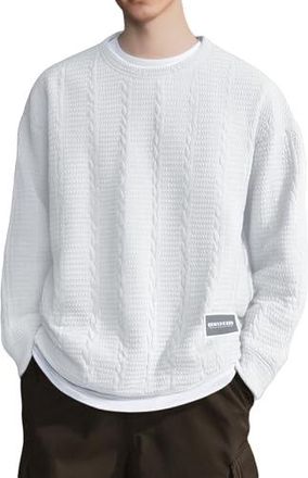 Generic Sweat-shirt uni l&eacute;ger pour homme 2026 surdimensionn&eacute; pour homme, pull doux &agrave; col ras du cou, l&eacute;ger et extensible, haut d&eacute;contract&eacute; pour toutes les ten