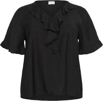 Kaffe Curve Femme, Blouses et Chemises, Noir, Taille: 54 FR &Eacute;l&eacute;gante blouse noire profonde avec volant