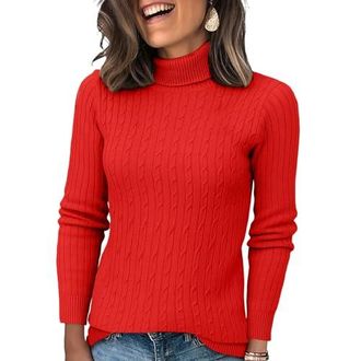Generic Pull Femme Hiver Chaud col Montant Mode Ample Sweatshirts Couleur Unie Pull Femme Chic et El&eacute;gant D&eacute;contract&eacute; Manche Longue Jumper Tops Rouge