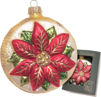 Krebs Glas Lauscha Weihnachtsdekoration/Christbaumschmuck aus Glas - Taler mit Weihnachtstern - Farbe: Gold - Gr&ouml;&szlig;e: ca. 8 cm