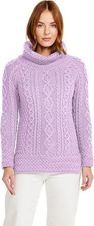 Carraig Donn Pull irlandais 100 % laine m&eacute;rinos douce pour femme, lavande, L