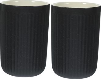 SOLUSTRE 2 Stück Vintage Keramik Zahnputzbecher Mit Linien in Schwarz Wiederverwendbar Vielseitig Als Zahnbürsten- Und Mundspülbecher Für Bad Und Reise Sanft Z