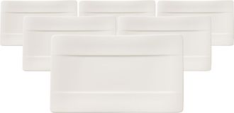 Villeroy & Boch Modern Grace Sushi-Teller 6er Set, Rechteckiger Teller aus Premium Bone Porzellan, Wei&szlig;, 24 x 14 cm