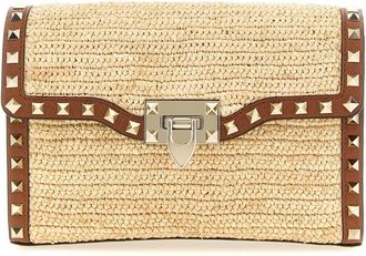 Valentino Garavani Femme, Sacs, Beige, Taille: ONE Size Petit sac bandouli&egrave;re Rockstud en raphia