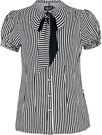 Hell Bunny Chemisier Humbug Femme Chemisier Noir/Blanc XL 100% Viscose Regular/Coupe Standard