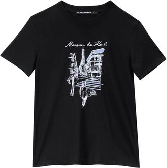 Karl Lagerfeld Femme, Tops, Noir, Taille: 42 FR Paris Sketch T-shirt