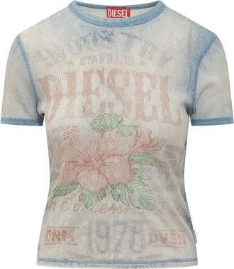 Diesel Femme, Tops, Bleu, Taille: 42 FR Short Sleeve T-Shirt