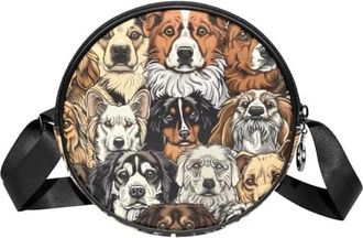 Generic Sac &agrave; bandouli&egrave;re rond pour femme, races de chiens, petit sac &agrave; dos &agrave; bandouli&egrave;re avec fermeture &eacute;clair, bretelles r&eacute;glables, sac &agrave; main rond d&eacute;contra