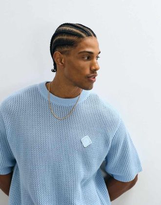 B&eacute;lier T-shirt densemble en maille crochet&eacute;e &agrave; &eacute;cusson logo - Bleu ciel