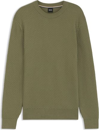 BOSS Herren H-Imberto Pullover aus Baumwolle mit Strickstruktur Gr&uuml;n M