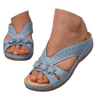 Generic Sandales larges pour femme - Pantoufles de plage &agrave; talon inclin&eacute; - Pantoufles &agrave; plateforme &agrave; bout ouvert avec soutien de la vo&ucirc;te plantaire - Chaussur