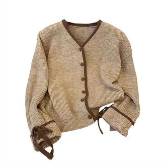 Generic Pull &agrave; col en V pour femme - Style cor&eacute;en - Style cor&eacute;en - Couleurs contrast&eacute;es, camel, Taille XL