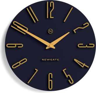 Newgate Watches Empire State wanduhr | Runde geformte Designer wanduhr | Blau & Gold | 40cm | Supercool Moderne Retro mid Century | F&uuml;r k&uuml;che, Wohnzimmer, b&uuml;ro