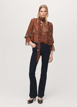 Mango Bluse mit floralem Print und Schleife rotbraun - Damen - M - MANGO