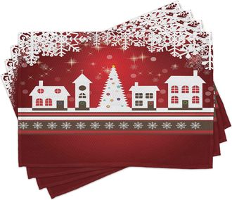 Abakuhaus Weihnachten Platzmatten, Winter-Thema-Baum, Waschbare Stoff Esszimmer K&uuml;che Tischdekorations Digitaldruck, Gr&uuml;n und Rot