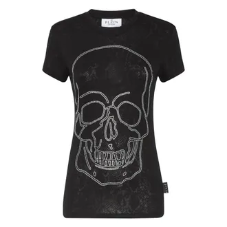 Philipp Plein T-Shirt Rundhals Pure Fit Skull - - Tops - Damen - Schwarzk - S