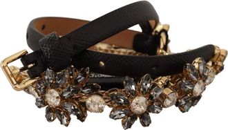 Dolce & Gabbana Femme, Accessoires, Noir, Taille: 85 CM Daisy Crystal Dauphine Texture Belt