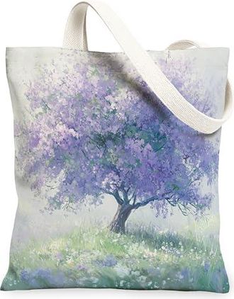 Generic Sac fourre-tout en toile lilas printanier pour le shopping, 33 x 38,1 cm, sac d&eacute;picerie r&eacute;utilisable pour femme, motif floral de voyage, d&eacute;coration ca
