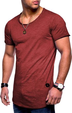 Rello & Reese Herren Oversize T-Shirt Crew Rundhals MT-7103 (Bordeaux Wash, XXL)