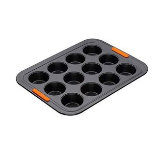 LE CREUSET Moule à 12 Mini-Muffins Anti-Adhérent (4,5 cm), Résistant au Levain, en Acier Siliconé, Anthracite/Orange, 94101300000000
